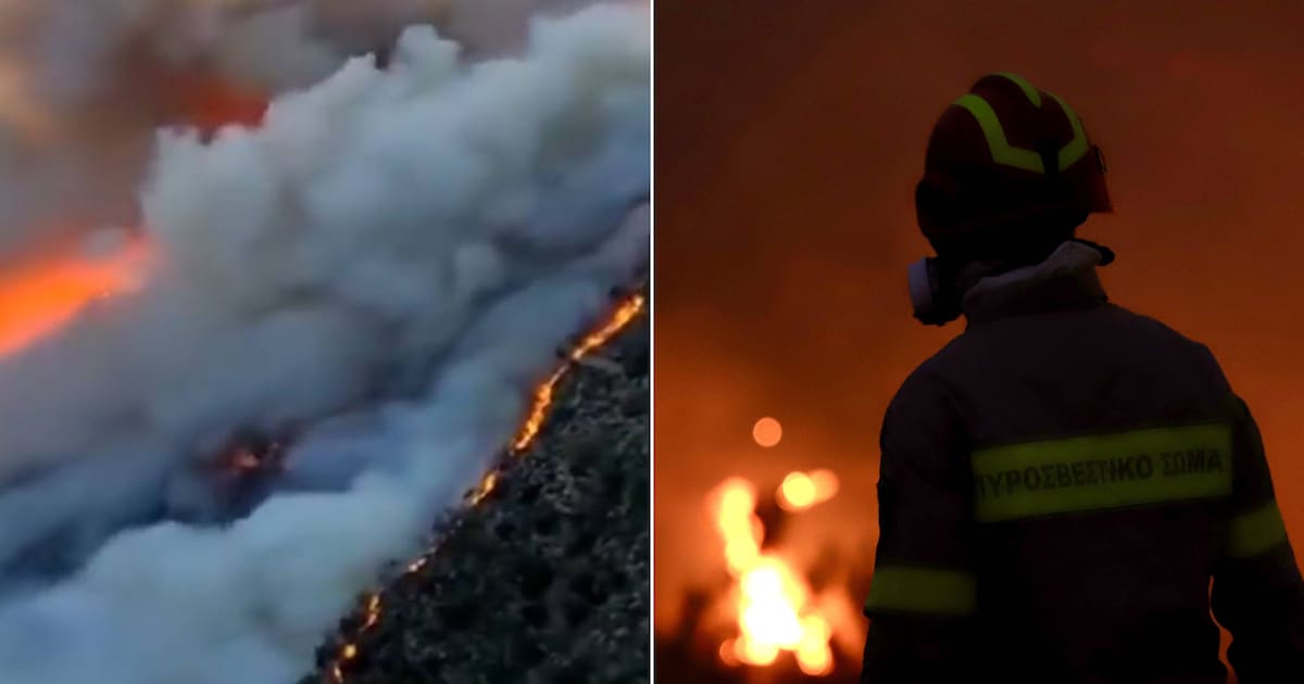 La Crète en proie à un immense feu de forêt: des images filmées depuis ...