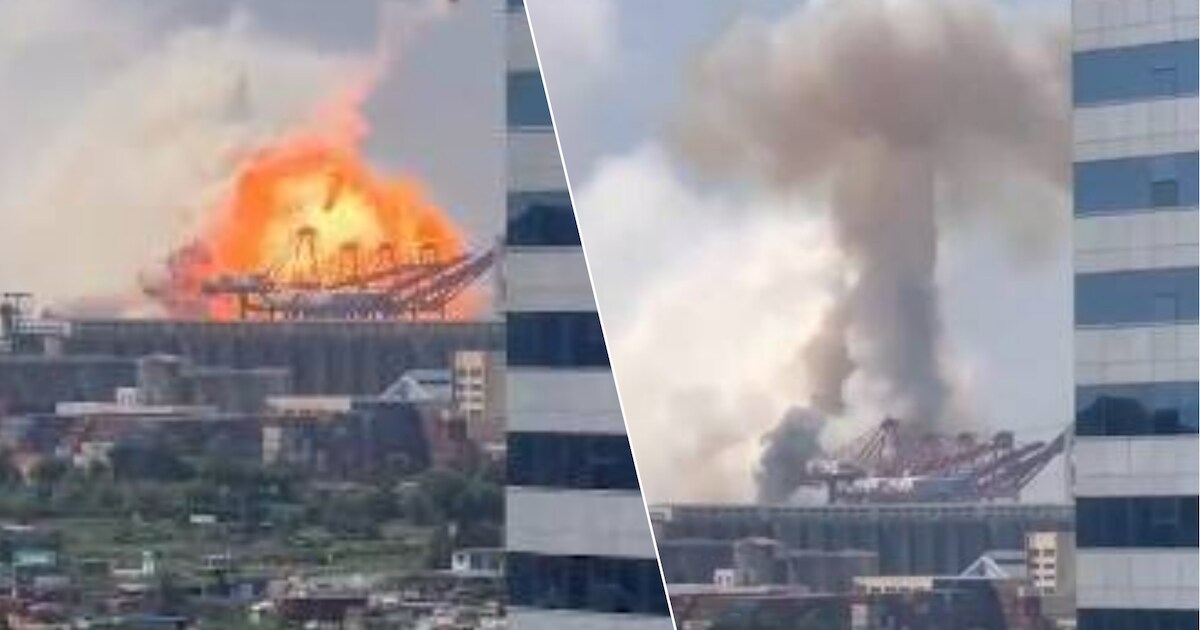 Les images spectaculaires d'une explosion sur un porte-conteneurs dans ...